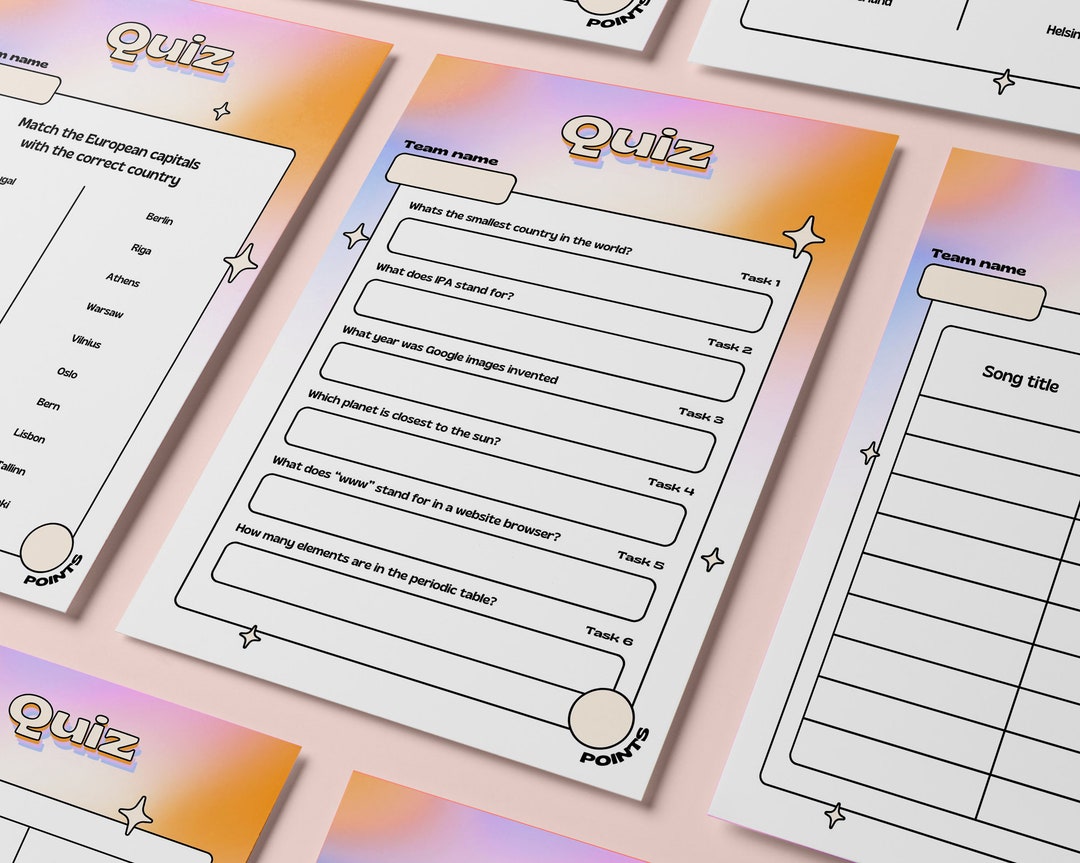 Quiz Template // Printable Game Customizable in Canva // Bold Gradient ...