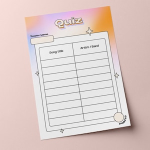 Quiz Template // Printable Game Customizable in Canva // Bold Gradient ...