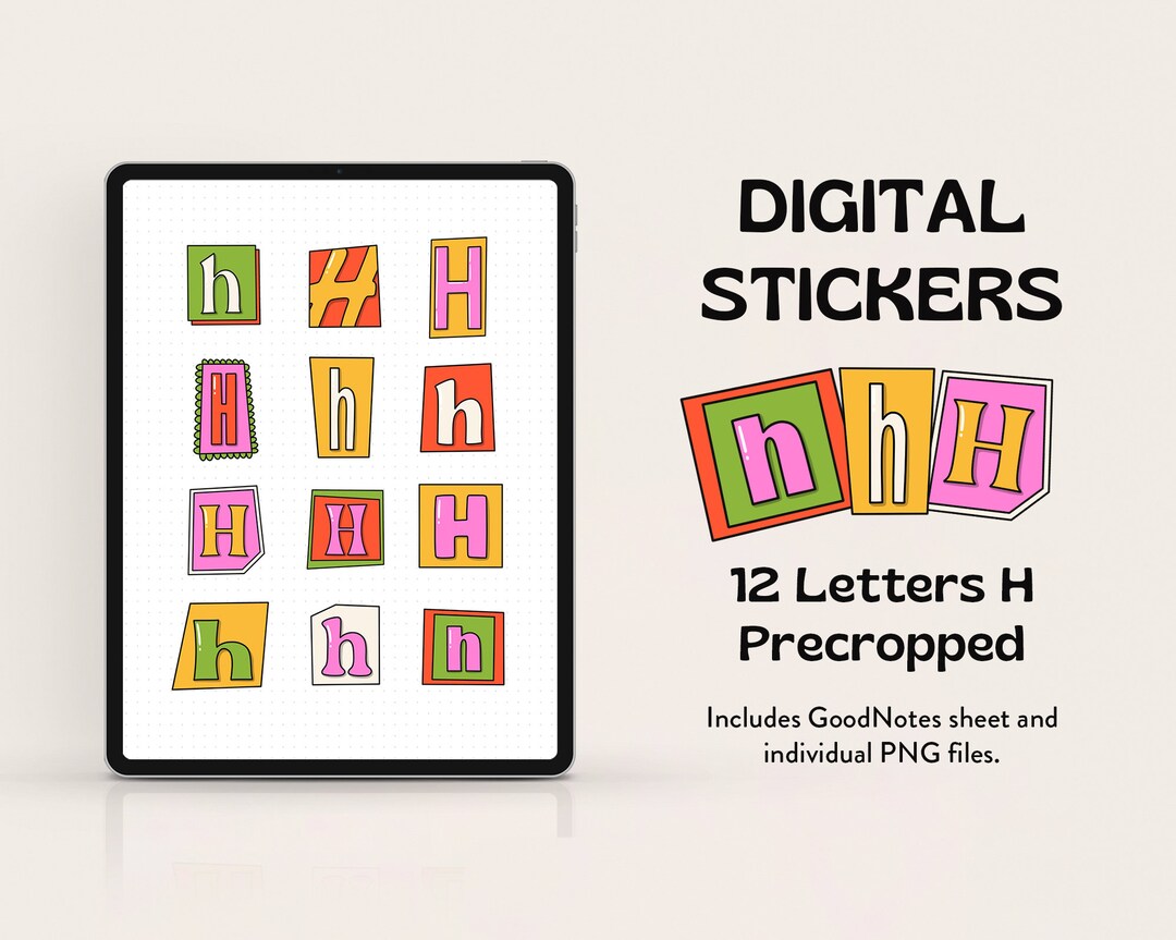 Goodnotes Letter H Stickers: Fun Doodle Font, Digital Planning (digital ...