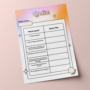 Quiz Template // Printable Game Customizable in Canva // Bold Gradient ...