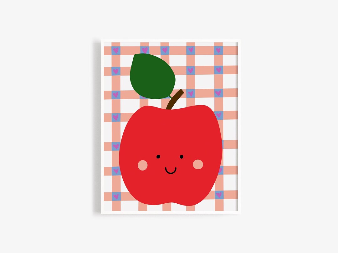 Cute Apple Art Print, Digital Print, Wall Art, Printable Wall Art ...