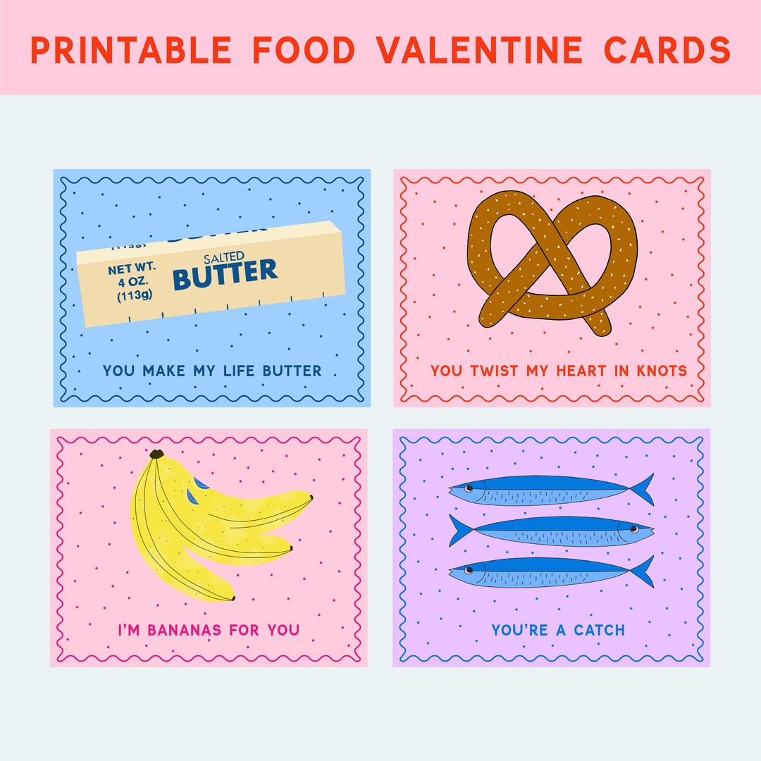 Printable Food Pun Valentine's Day Cards, Classroom Valentine's Day ...