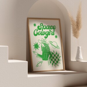 Space Cowgirl Retro Green Illustration A4 Print - Etsy