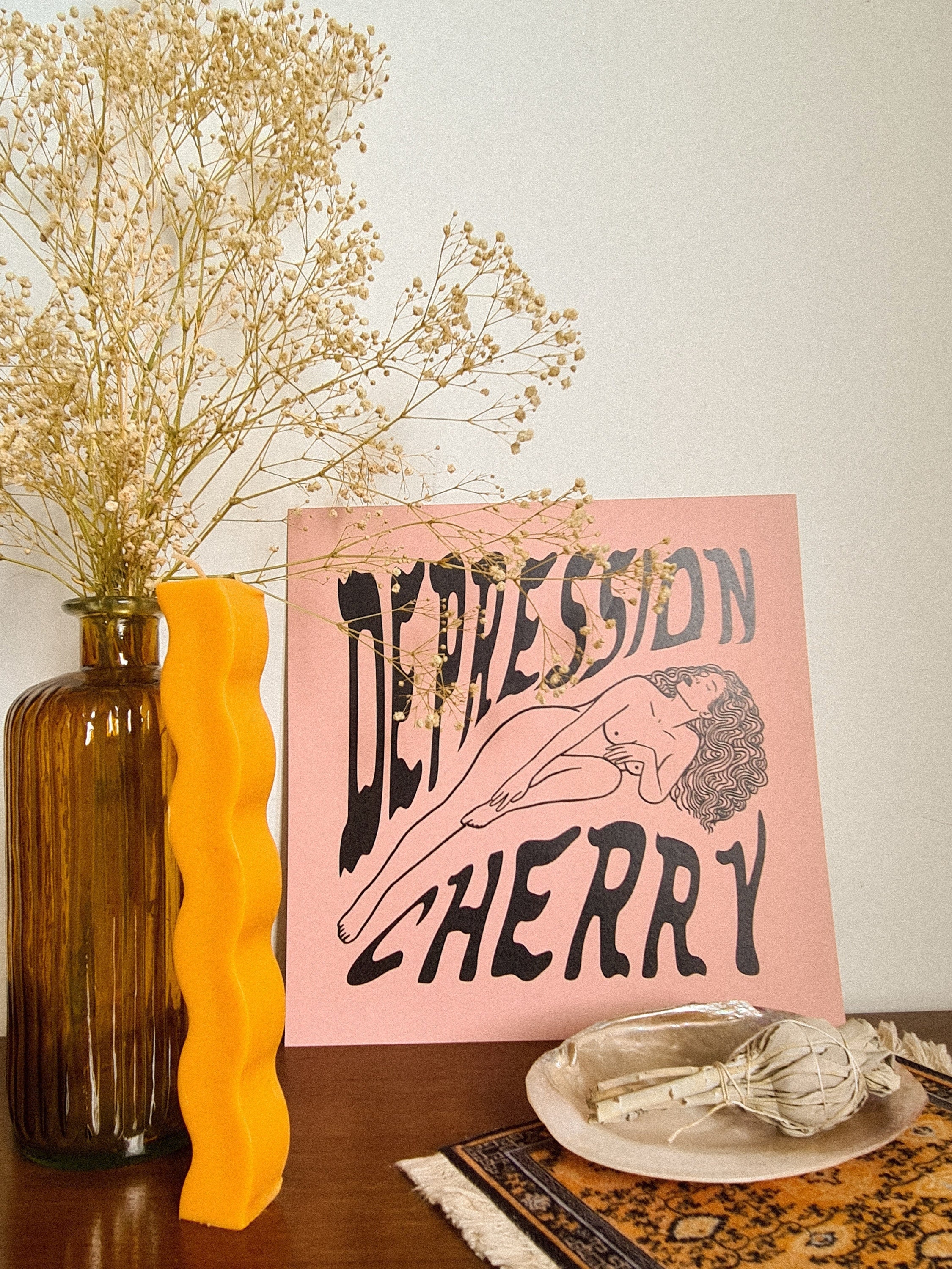 Depression Cherry Beach House Illustration Square Pink Print - Etsy