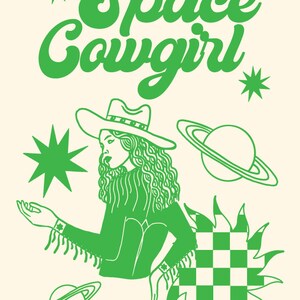 Space Cowgirl Retro Green Illustration A4 Print - Etsy