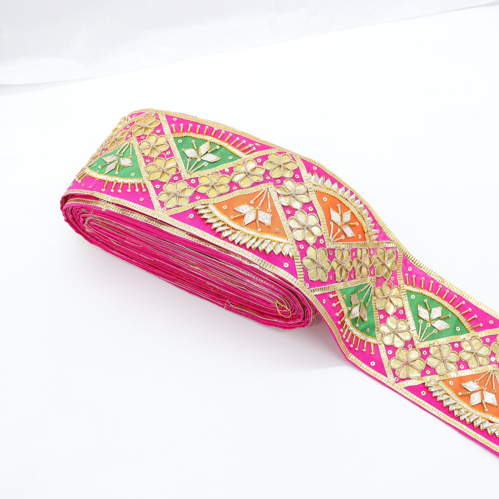 Embroidered Gota Patti Trim: Indian Sari Border Lace, Art Quilt Ribbon ...