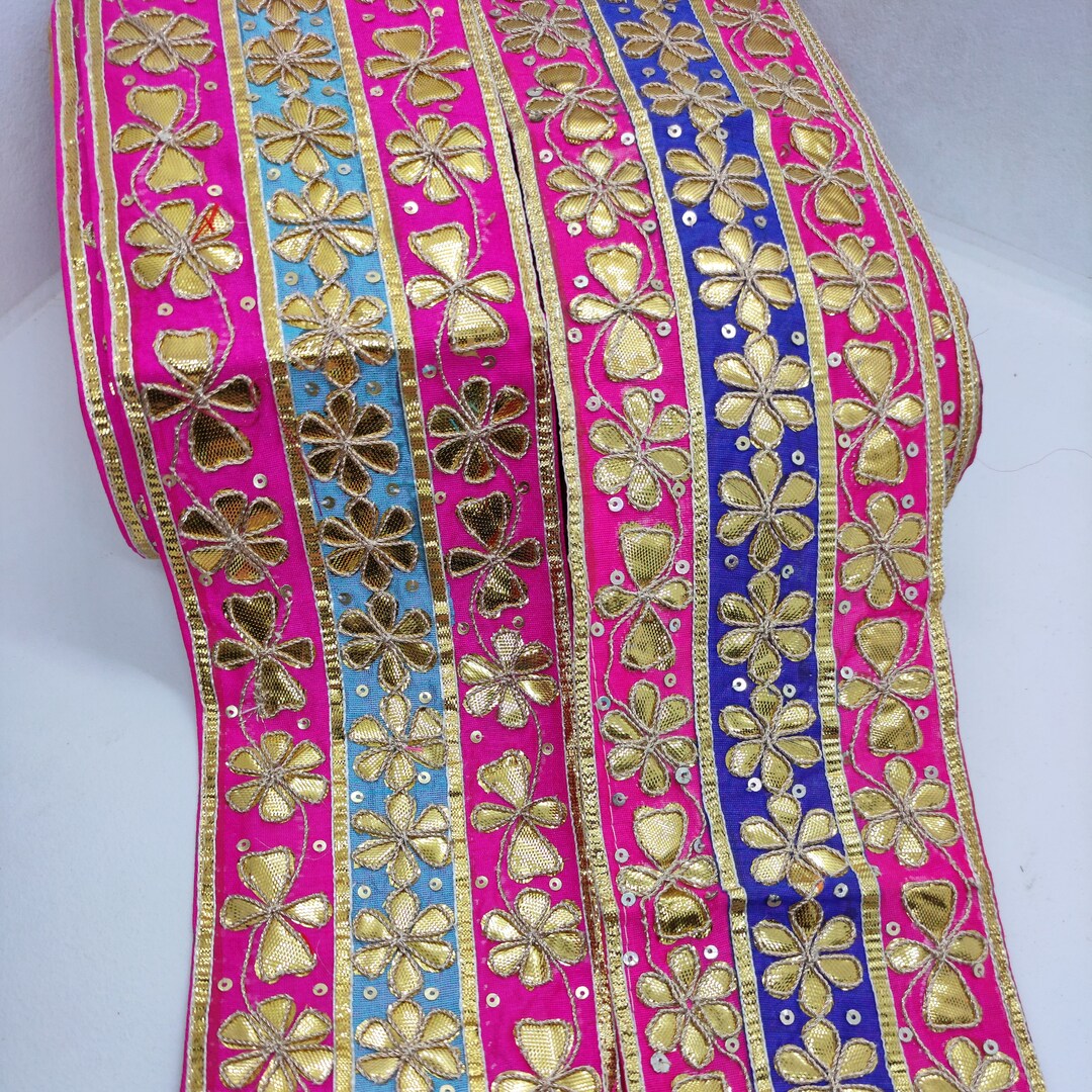 Floral Embroidered Indian Gota Patti Embellish Sew on Fuchsia Pink ...