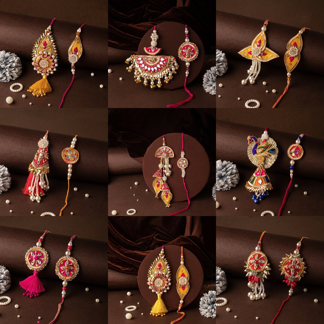 Traditional Gota Patti Embroider Indian Raksha Bandhan Rakhi Set for ...