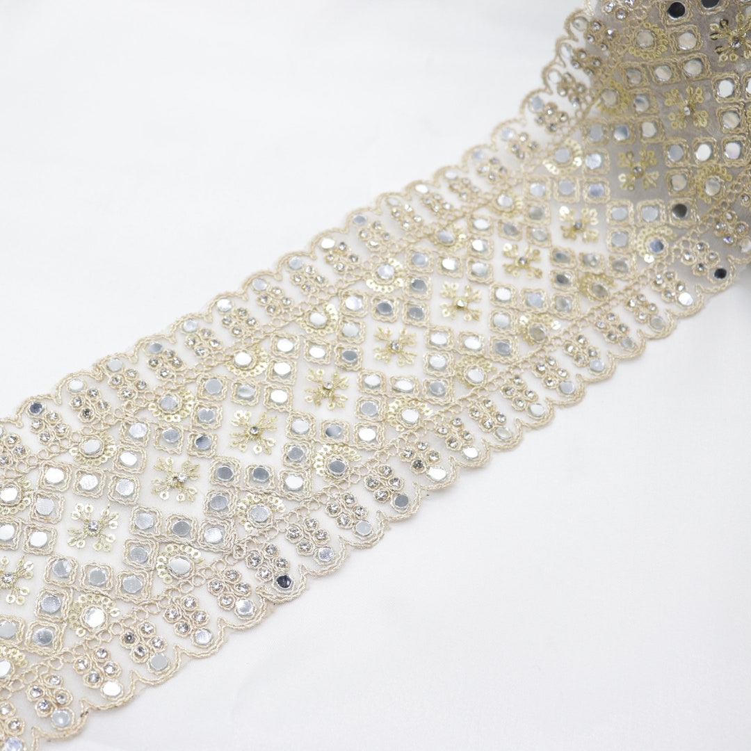 Real Mirror and Crystal Beaded With Golden Thread Embroider Saree ...