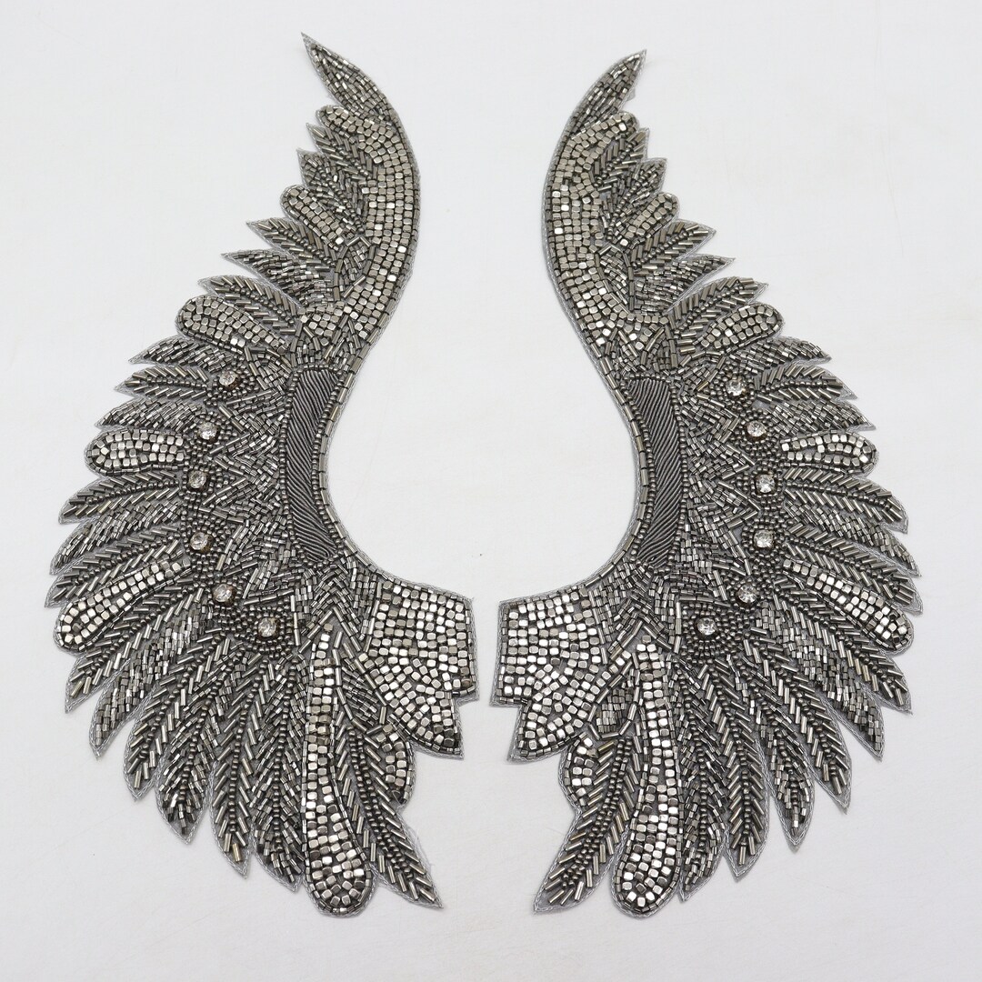 Metallic Grey Beaded Wings Style Hand Embroidered Sew on - Etsy