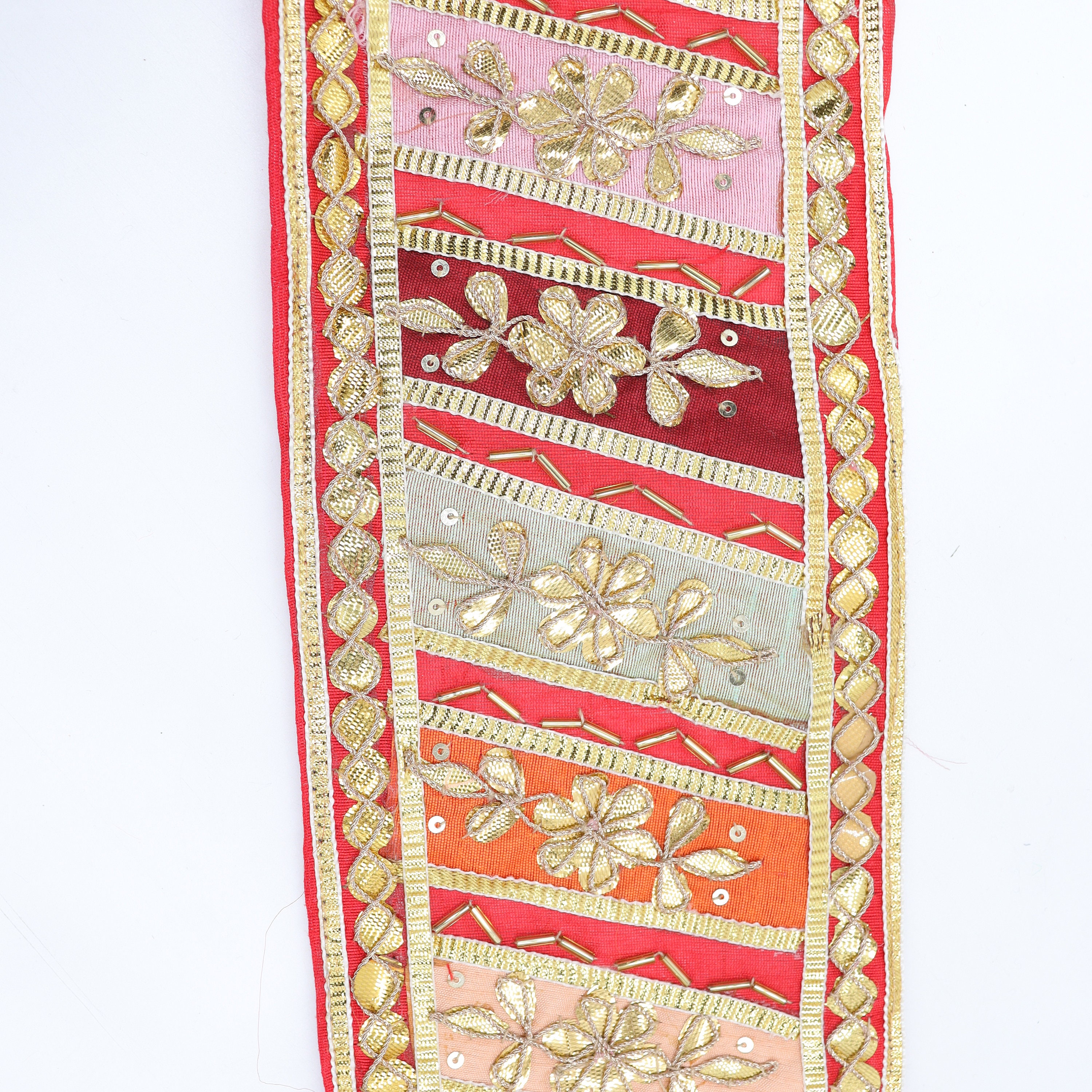Gota Patti Embroidered Trim: Multi-color Saree Border, Boho Chic Ribbon ...