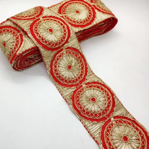 3 Wide Golden and Red Fabric Embellishment Trim for Designer Clothes ...
