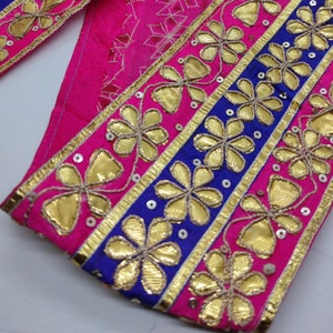 Floral Embroidered Indian Gota Patti Embellish Sew on Fuchsia Pink ...