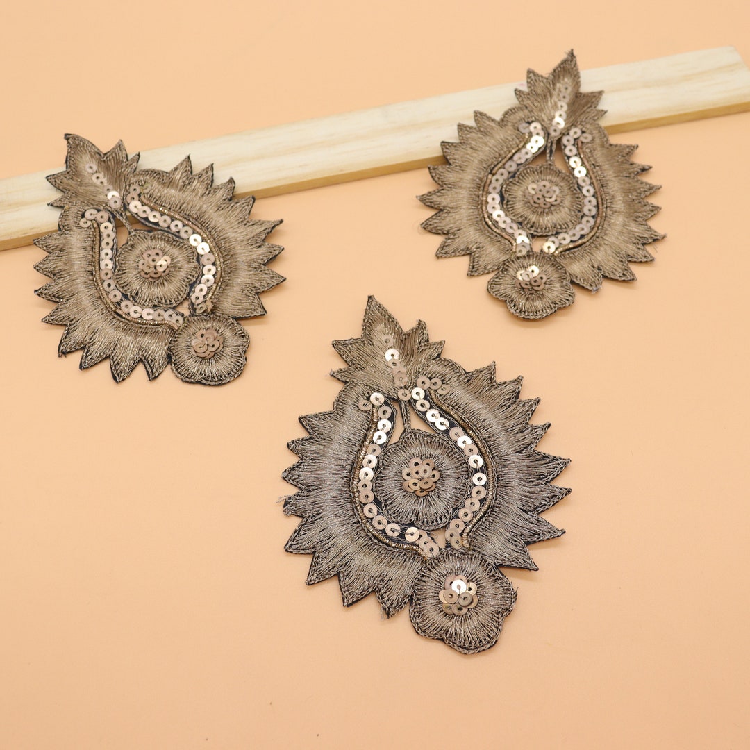 Set of 3 Art Deco Sew on Patches, Embroidered Jacket Patches, Copper ...