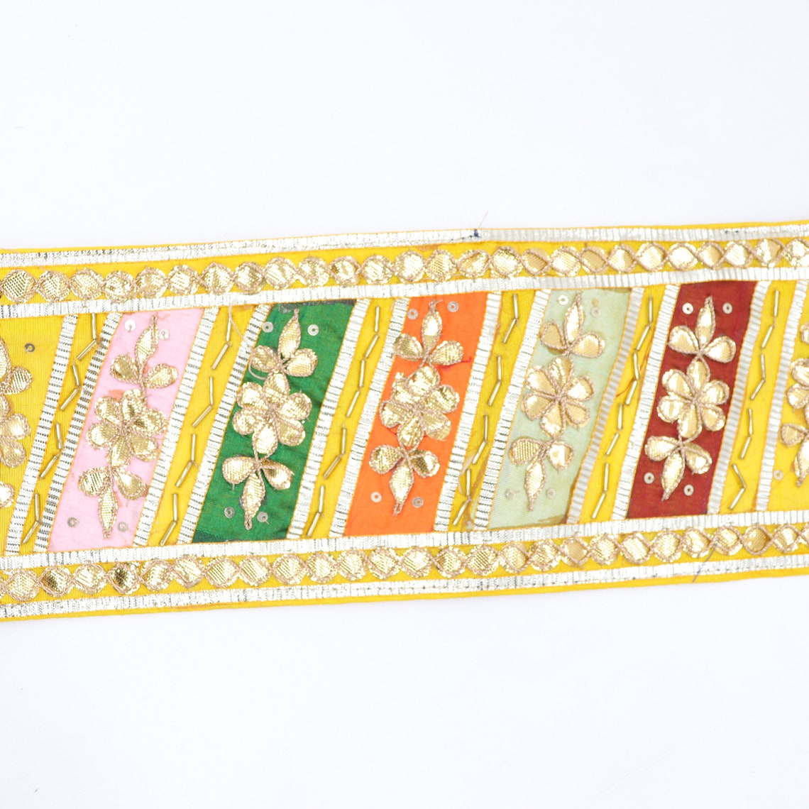 Gota Patti Embroidered Trim: Multi-color Saree Border, Boho Chic Ribbon ...