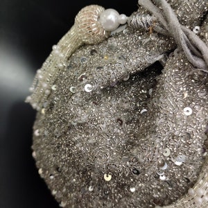 Evening Party Luxury Silver Fabric Drawstring Handbag Purse for Woman ...