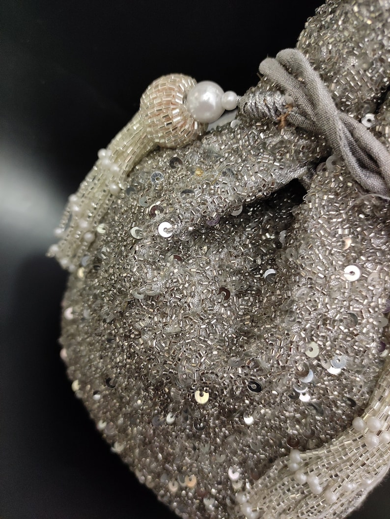 Evening Party Luxury Silver Fabric Drawstring Handbag Purse - Etsy