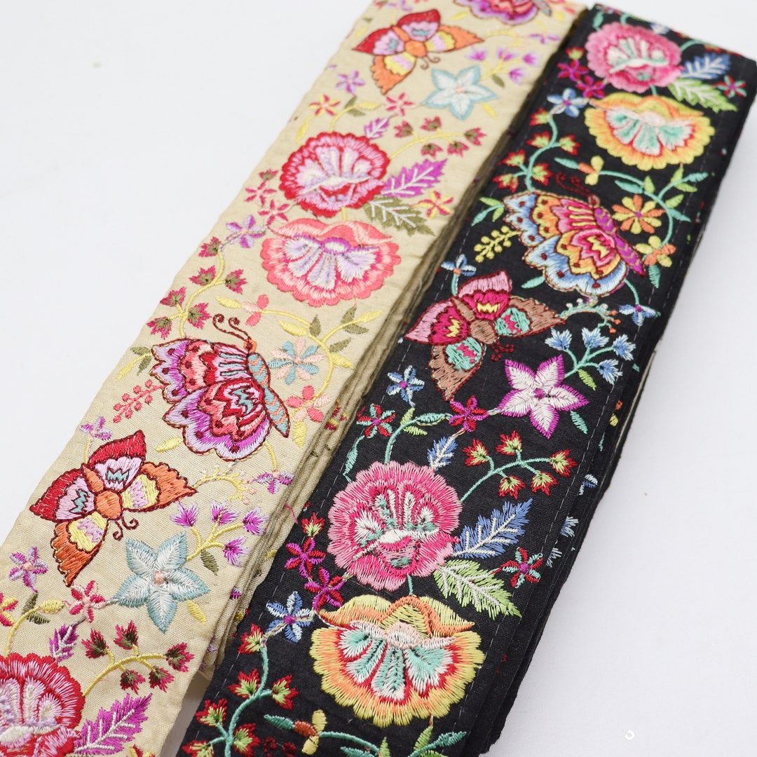 Butterfly Floral Embroidered Sari Border Ribbon: DIY Crafting Trim (2. ...