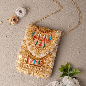 Bohemian Embroidered Jute Mobile Pouch: Lightweight Crossbody Phone Bag ...