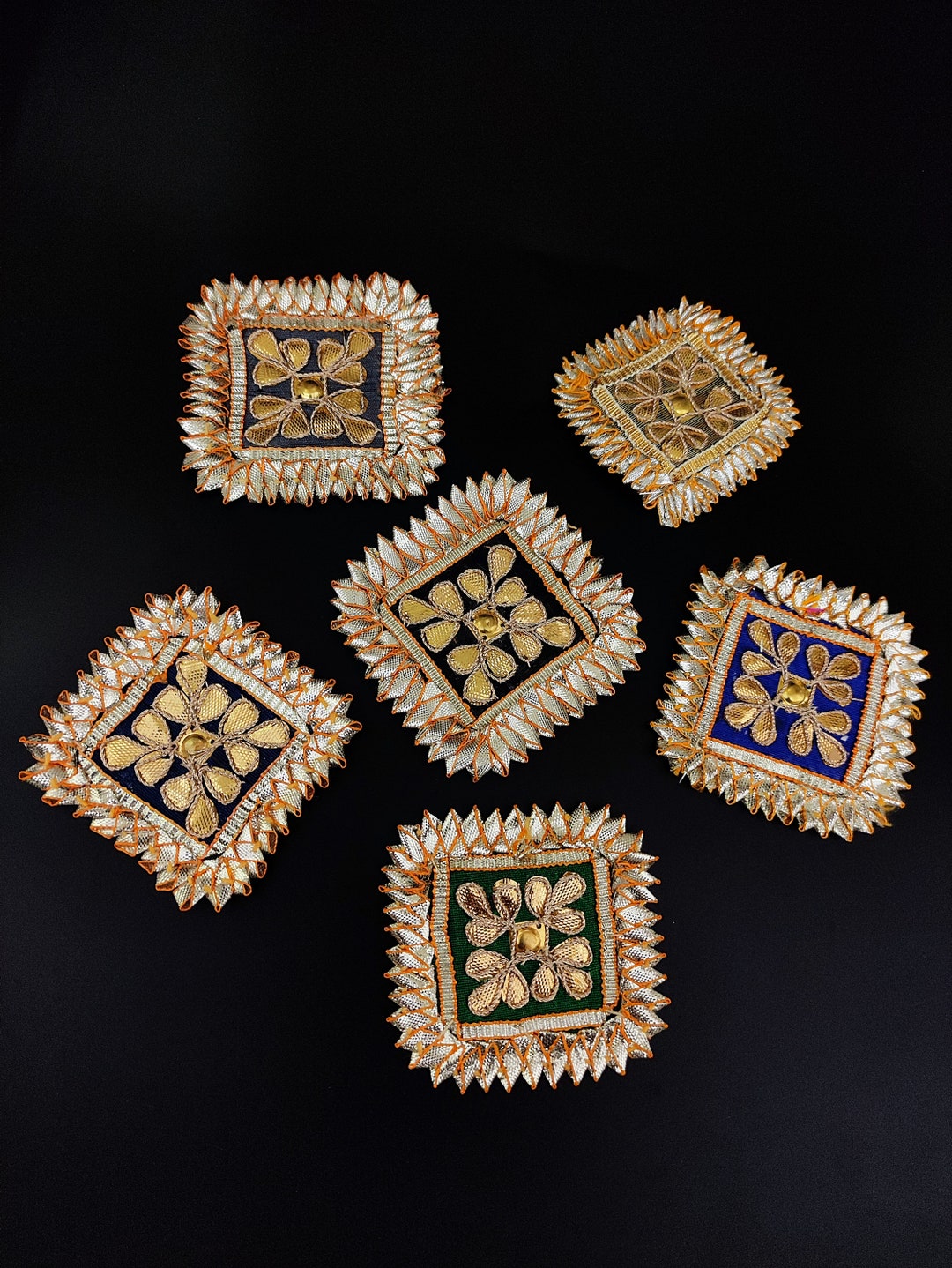 2.5" Square Shape Floral Texture Gota Patti Embroider Indian Sewing ...