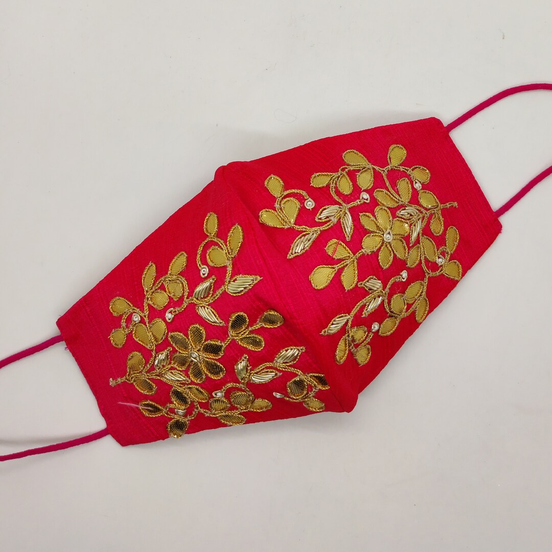 Rani Pink Floral Texture Gota Patti Zardosi Embroider Embellish Face ...