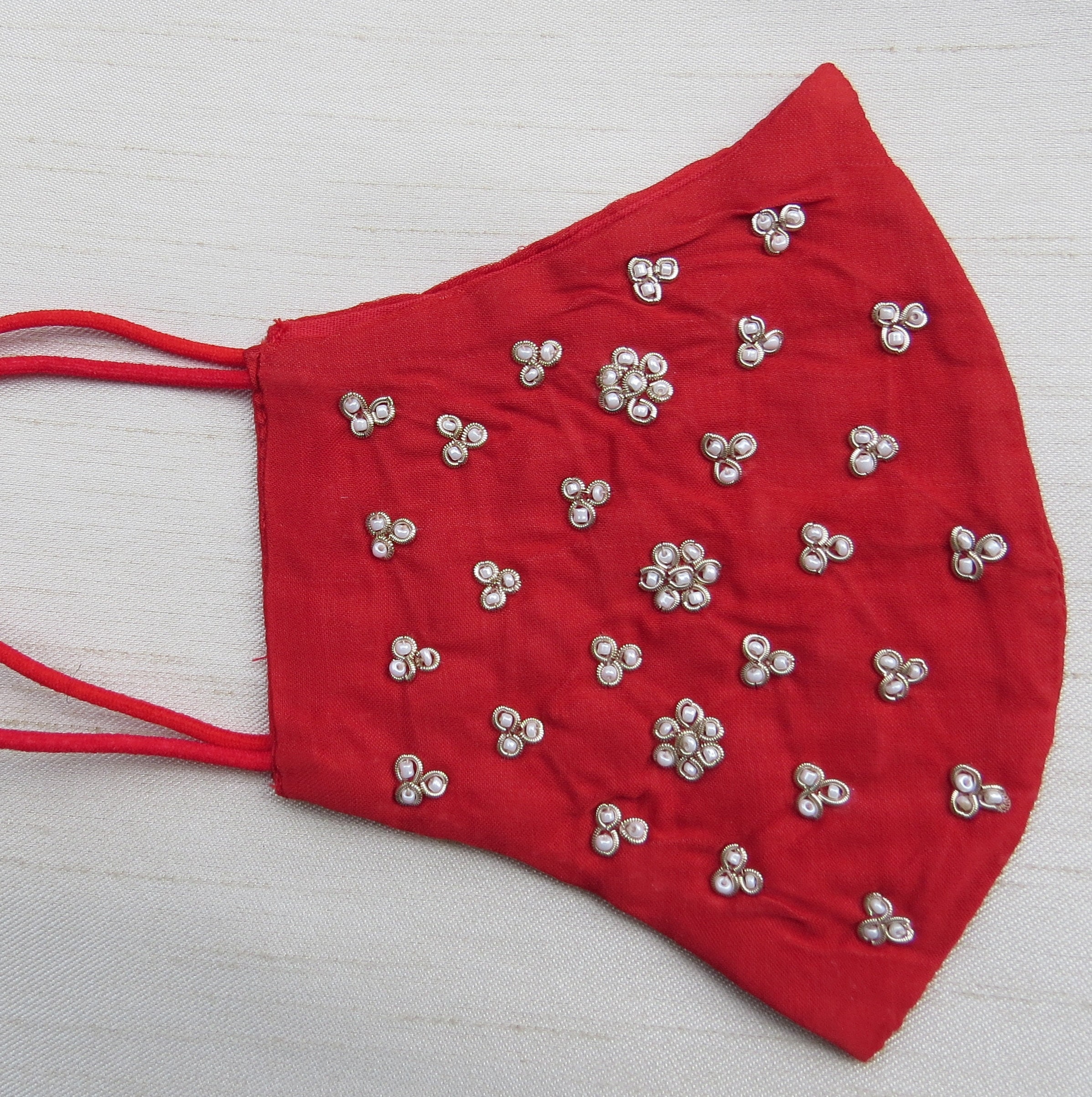 Beautiful pearl beaded embellish red face mask for woman | Etsy