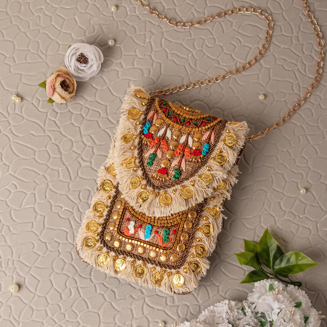 Bohemian Embroidered Jute Mobile Pouch: Lightweight Crossbody Phone Bag ...