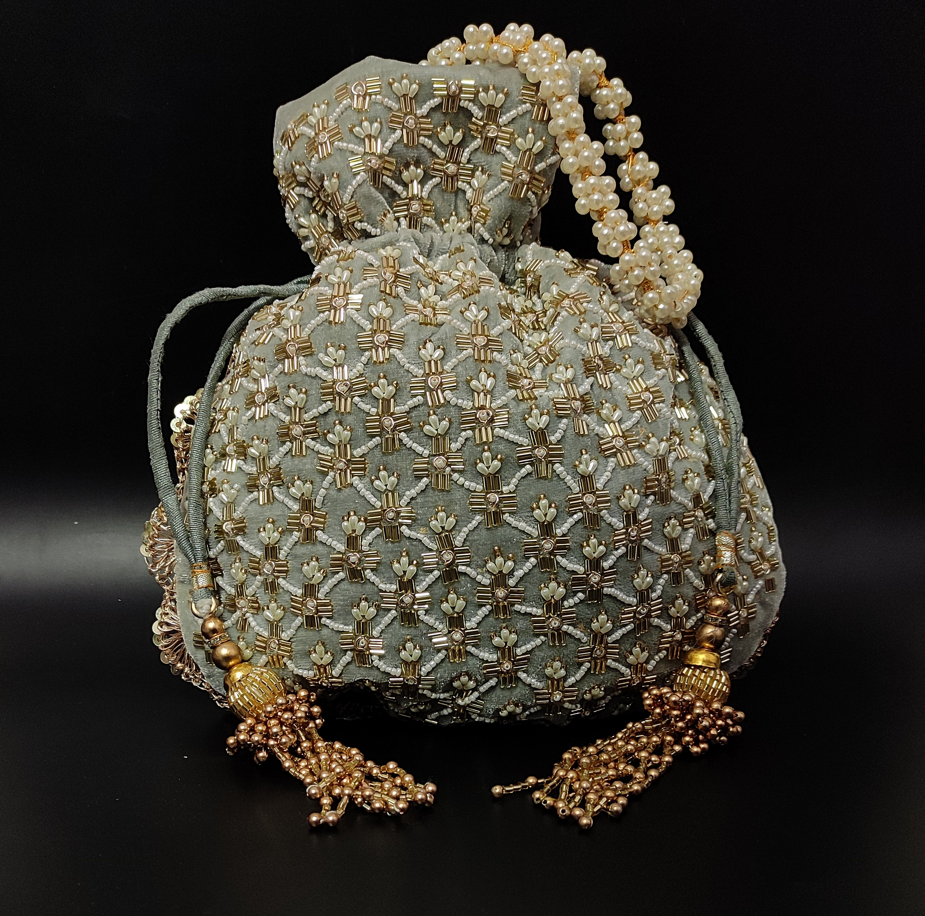 Gray Velvet Beaded Potli Bag: Elegant Wedding Favor Purse (10” X 8”) - Etsy