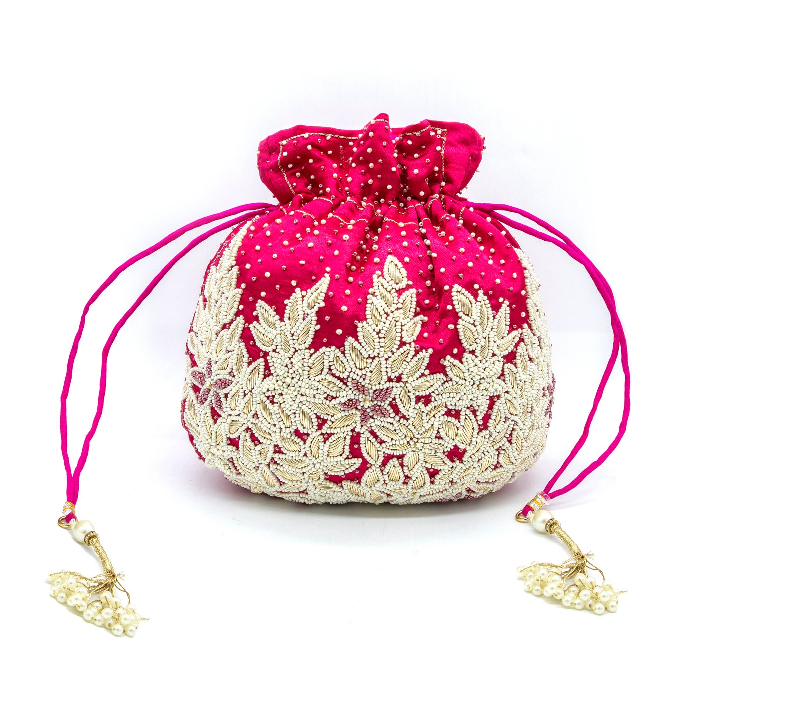 Multi Color Pearl Beaded Embellish Woman Handbag Drawstring - Etsy