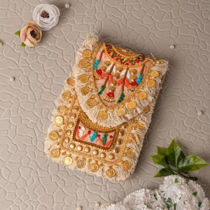 Bohemian Embroidered Jute Mobile Pouch: Lightweight Crossbody Phone Bag ...