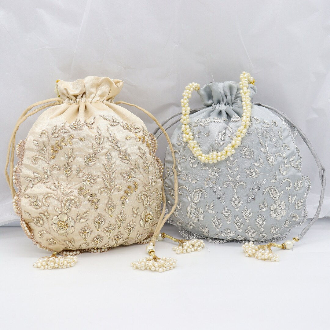 Glam Indian Handmade Women's Potli Bag Zardosi Embroidered, Wedding ...