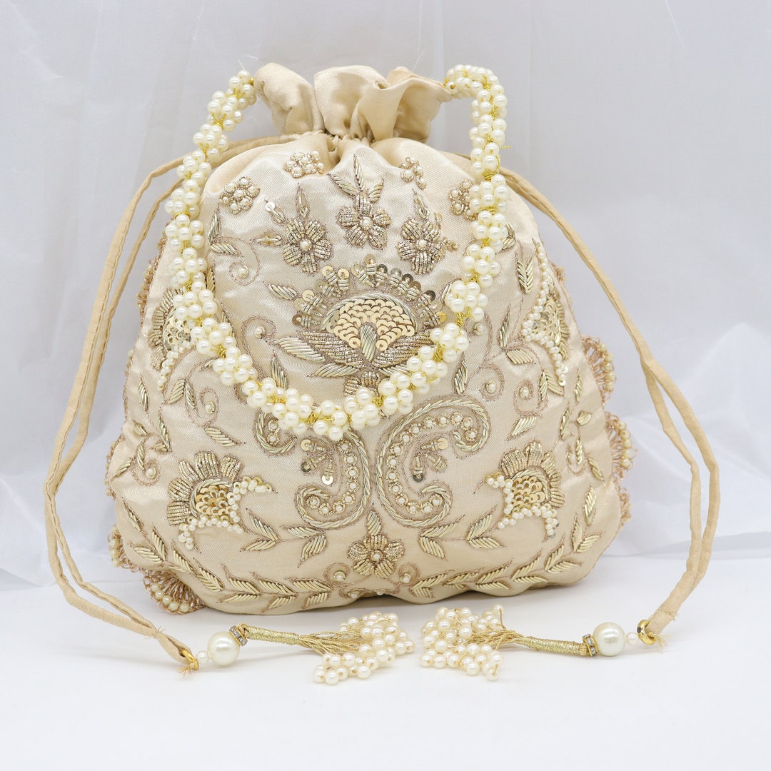 Hand Embroider Zardosi Satin Designer Inspired Handbag Woman 20s Bucket ...