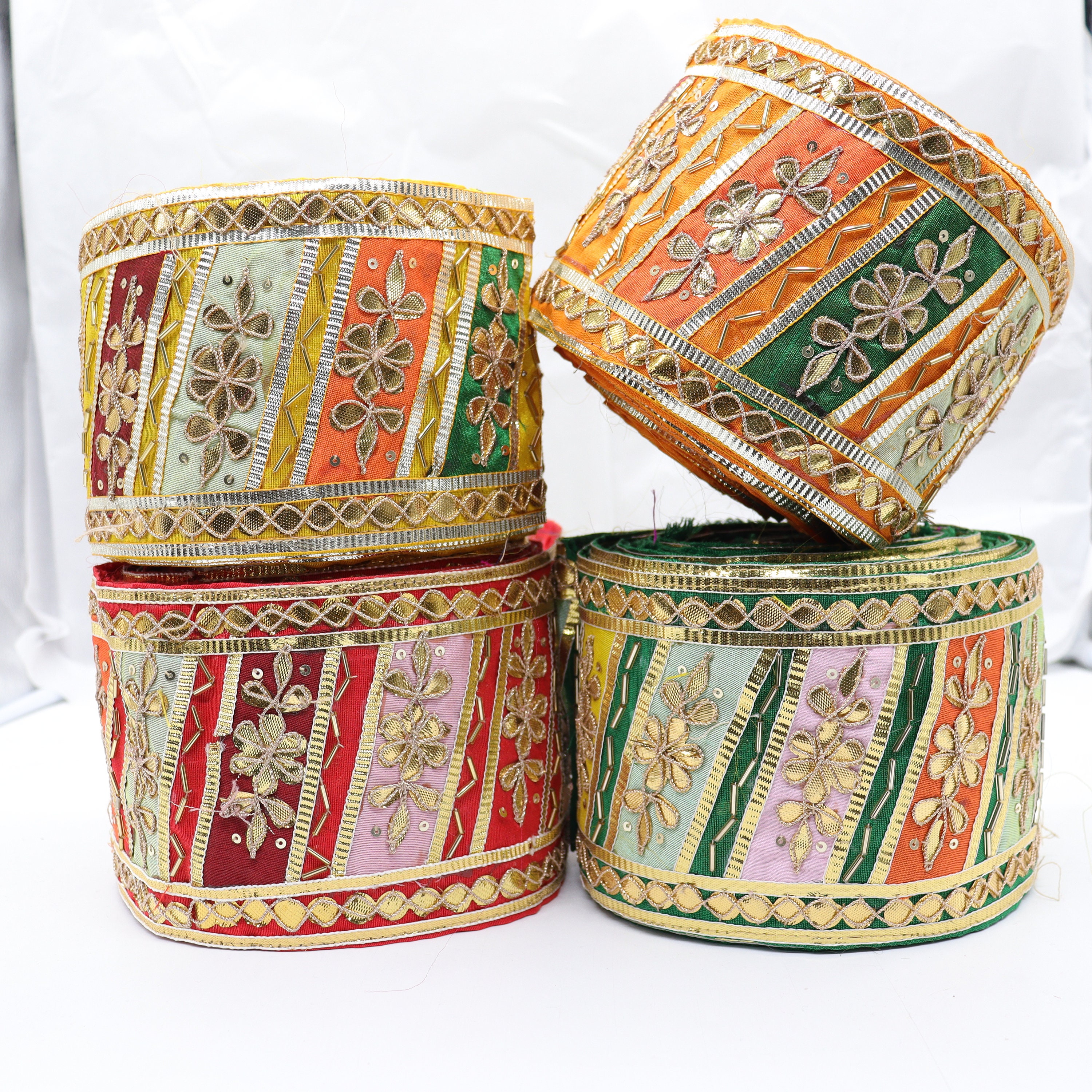 Gota Patti Embroidered Trim: Multi-color Saree Border, Boho Chic Ribbon ...
