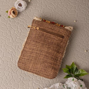Bohemian Embroidered Jute Mobile Pouch: Lightweight Crossbody Phone Bag ...