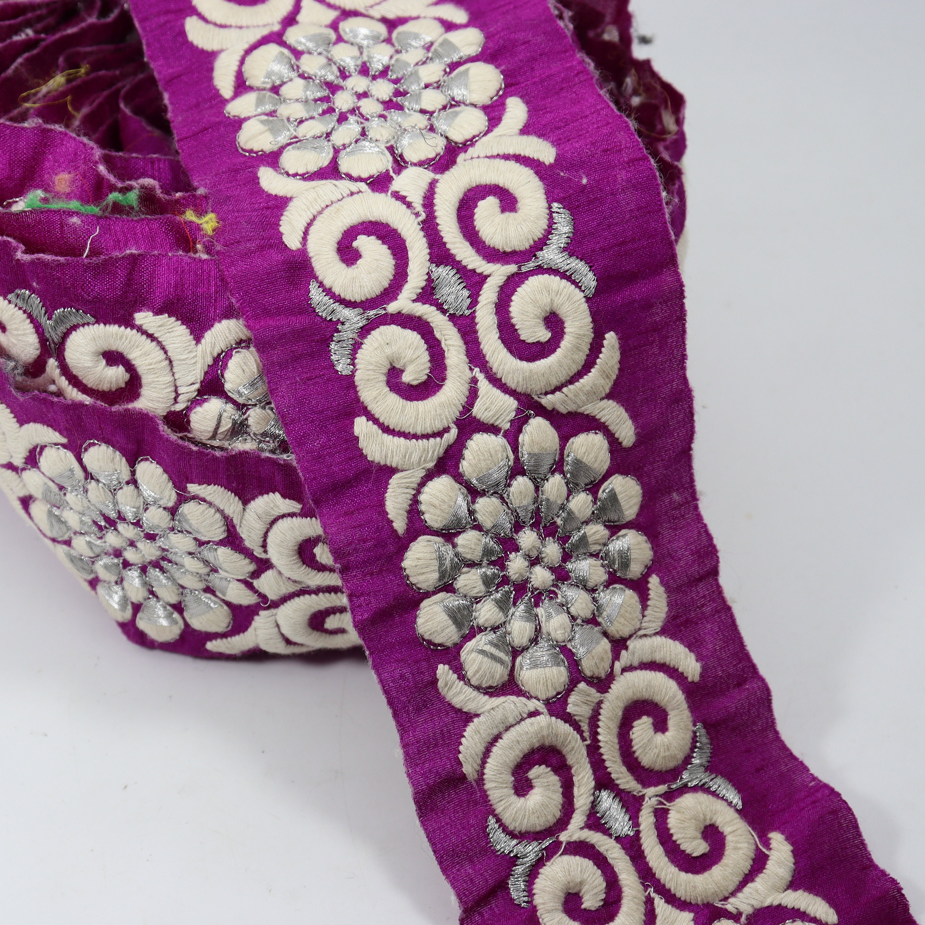 Off White Thread Embroidered Purple Crafting Sewing Trim by - Etsy UK