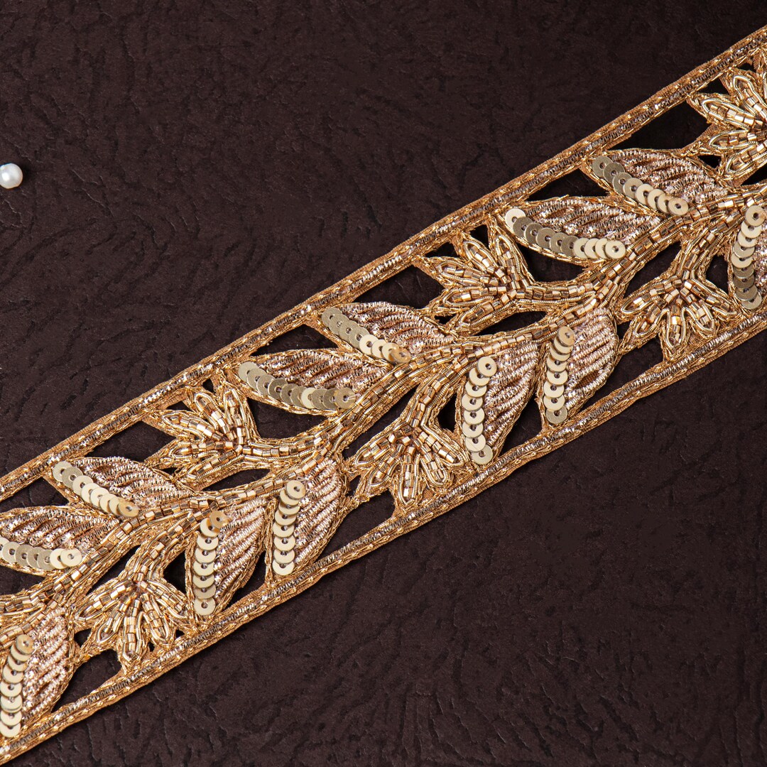 Handcrafted Golden Sequin Embroidery Ribbon: Couture Wedding Dress ...