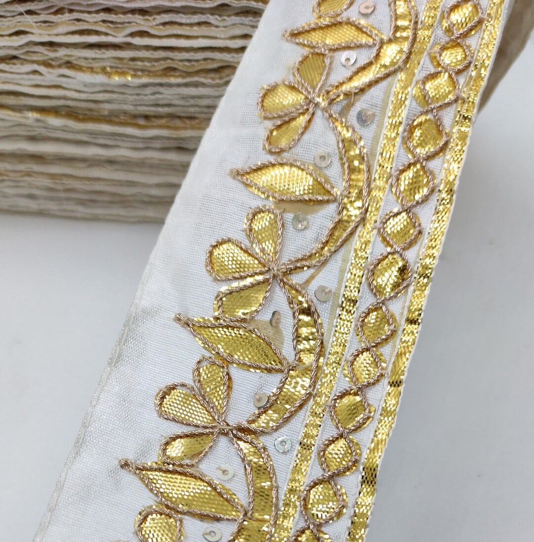 Ivory & Gold Gota Patti Lace Ribbon - Indian Wedding Saree Border - Etsy