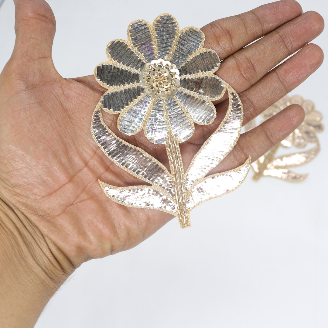 Handcrafted Bullion Embroidered Flower Applique: Indian Sew-on Patch - Etsy