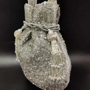 Evening Party Luxury Silver Fabric Drawstring Handbag Purse for Woman ...