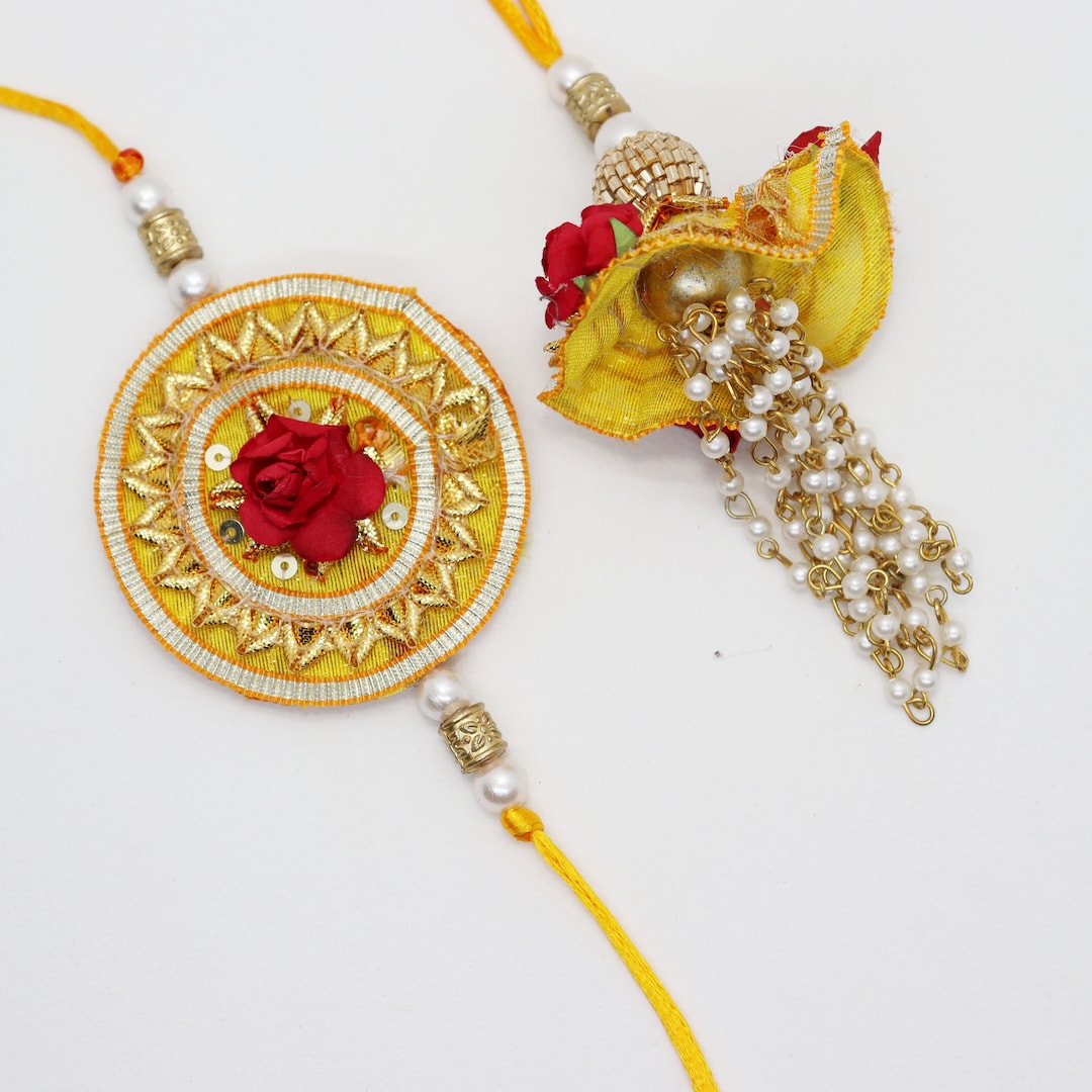 Beautiful Gota Patti Embellish Indian Raksha Bandhan Rakhi Set for ...