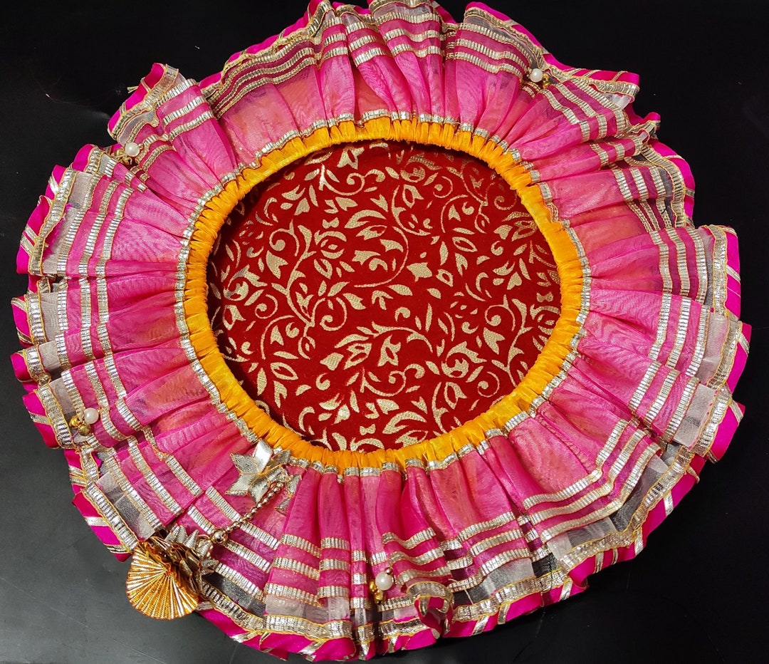 Decorative Traditional Indian Gota Embellish Organza Thali Cover Pooja ...