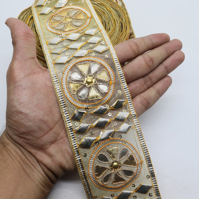 2.5 Inch Gota Patti Embellish Golden Tissue Fabric Indian Sari - Etsy