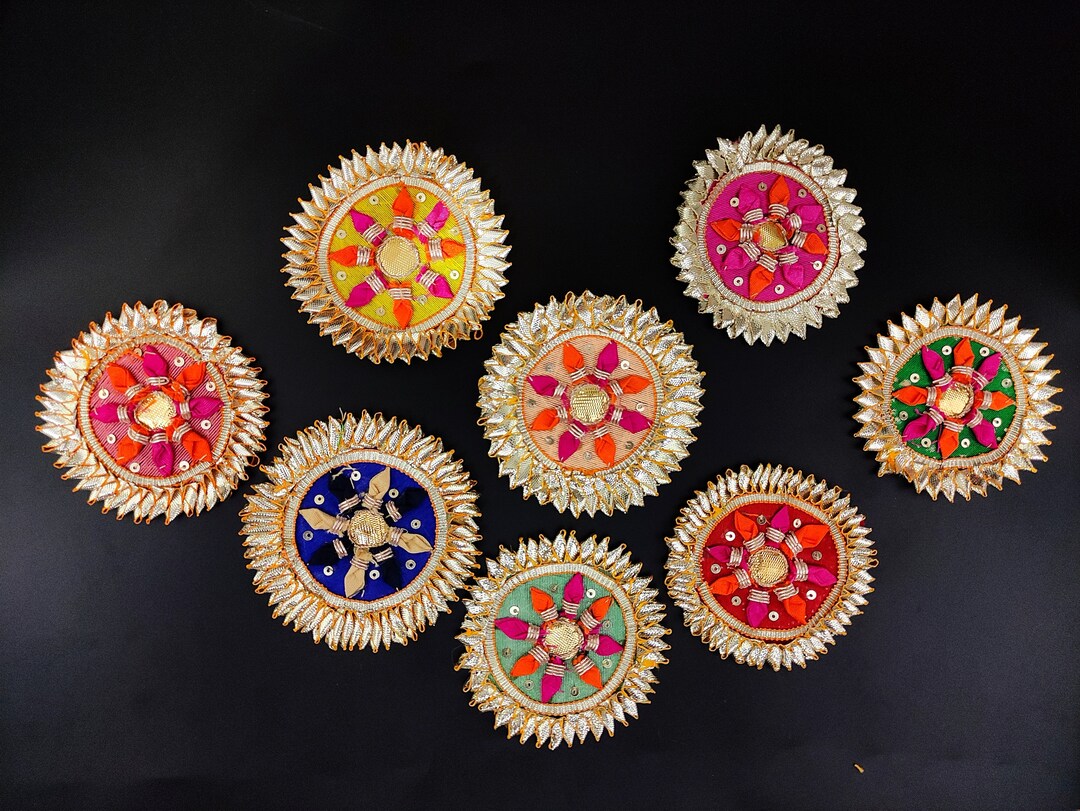 4" Multi Color Flower Texture Zardosi Gota Patti Embroider Silk Fabric ...