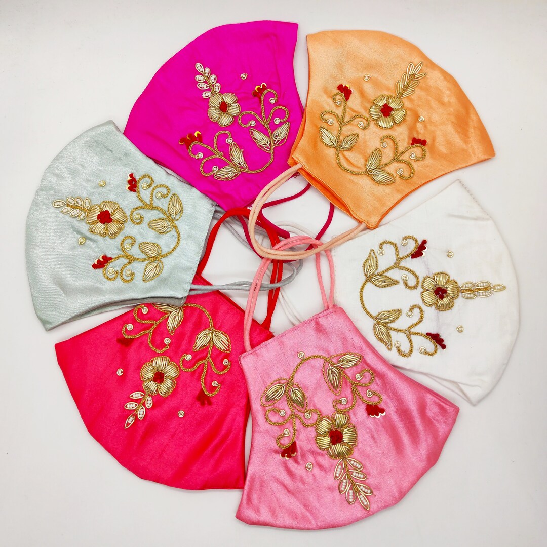 Tradtional Indian Wedding Handmade Zardosi Embroidered Face Mask - Etsy