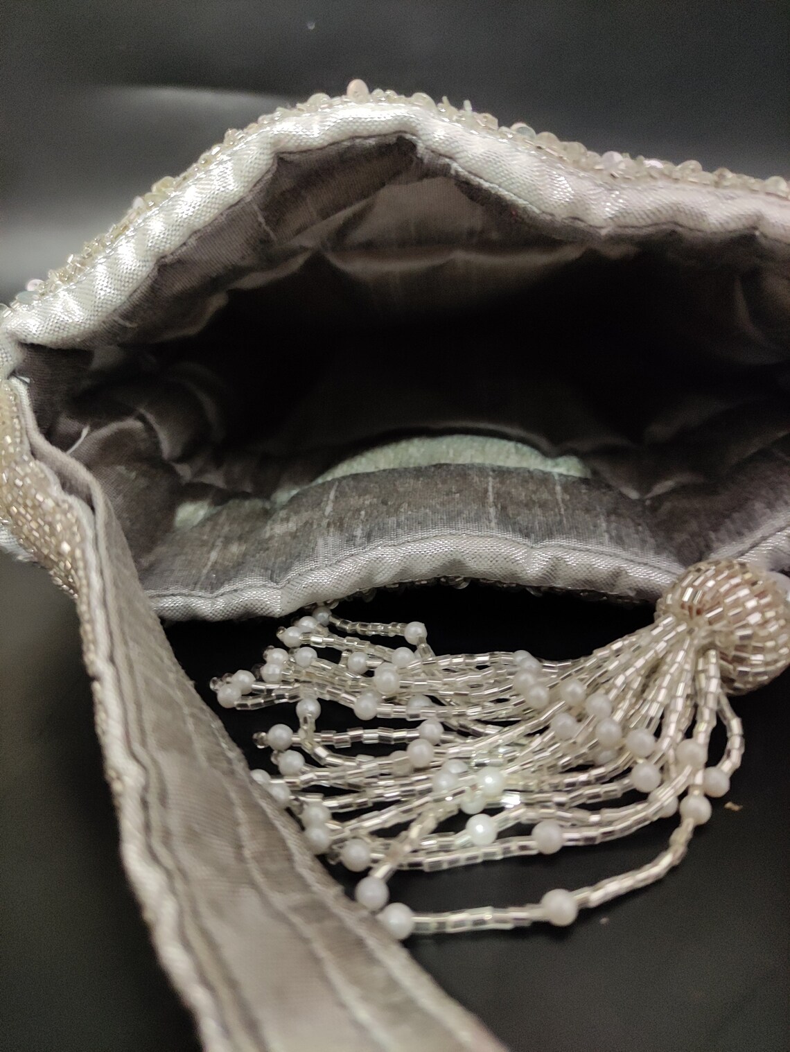 Evening Party Luxury Silver Fabric Drawstring Handbag Purse - Etsy