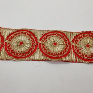 3 Wide Golden and Red Fabric Embellishment Trim for Designer Clothes ...