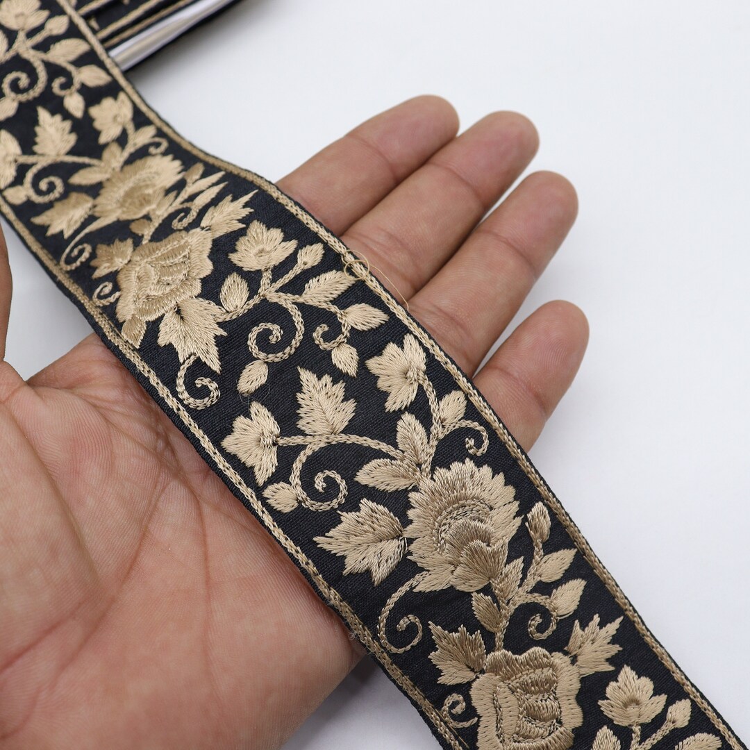 2 Inch Wide Black and Gold Indian Trim Embroider Flower Sari - Etsy