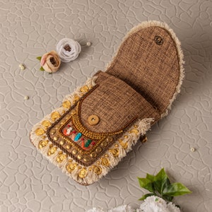 Bohemian Embroidered Jute Mobile Pouch: Lightweight Crossbody Phone Bag ...