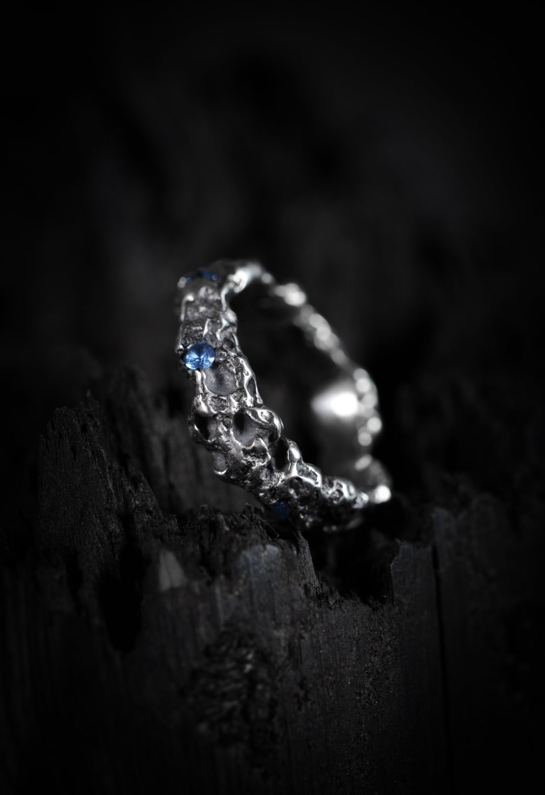 Hand Cast Silver Ring With Lab Spinels.sand Cast Silver - Etsy