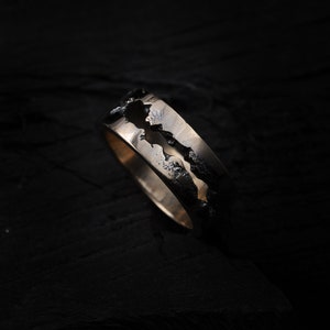 Cracked Brozne Ring.men's,minimalist Hand Cast Bronze Ring.sand Cast ...